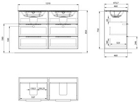 Sapho Sapho, CIRASA umyvadlová skříňka 118,4x75x46cm, 3x zásuvka, dub alabama, CR121-2222-31
