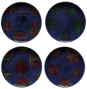 Sada 4 modro-červených dezertních talířů z kameniny Casafina Snowflake, ø 21,6 cm