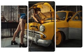 Vícedílný obraz Sexy Žena Přivařená K Interiéru Auta Nedostatek Nedostatek Přírodní plátno 180x120