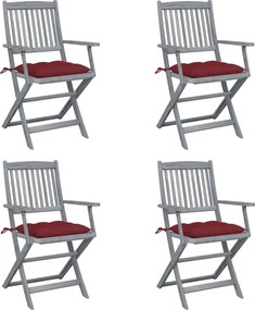 vidaXL Skládací zahradní židle s poduškami 4 ks masivní akáciové dřevo [3064526] Barva: vínová červená