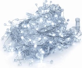 Eco Fix LED světelný řetěz, venkovní s krystalky, ledově bílá s FLASH, 8 m, 80 diod, čirý kabel, IP44, 24V