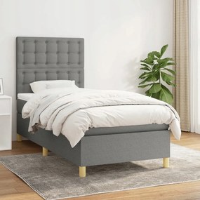 Box Spring Postel S Matrací Textil Tmavě Šedá tlačítka 100 x 200 cm