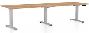 Výškově nastavitelný stůl OfficeTech Long, 260 x 80 cm, šedá podnož, dub kraft