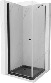 Mexen Pretoria, sprchový kout 100 (dveře) x 100 (stěna) cm, 6mm čiré sklo, černý profil + černá sprchová vanička, 852-100-100-70-00-4070B