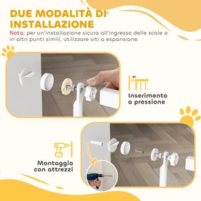 PawHut vysoká branka pro mazlíčky 180 cm — nastavitelná 76–104 cm, mezera 3,5 cm, montáž tlakem nebo na šrouby, bílá