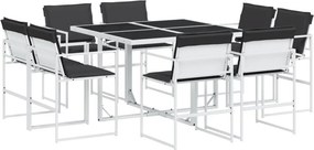 9dílný zahradní jídelní set s poduškami bílý textilen 3295108