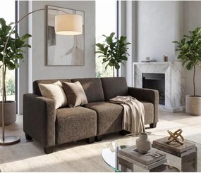 Modulární 3místná rozkládací pohovka Lyon, látka/textil ~ hnědá