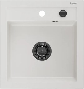 Mexen Vito, granitový dřez 520x490x210 mm, 1-komorový, bílá s černým sifonem, 6503521000-20-B