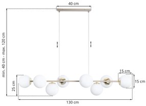 Závěsné svítidlo Florence, 8x bílé skleněné stínítko, g/be
