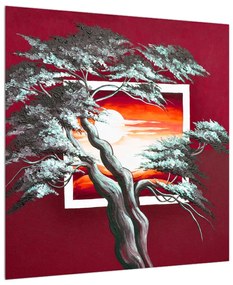 Moderní obraz stromu a východu slunce (50x50 cm)