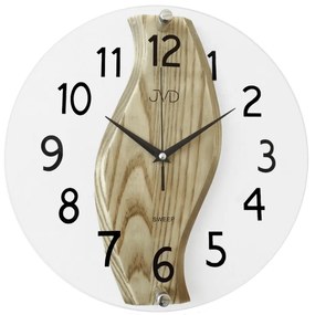 Skleněné dřevěné netikající tiché nástěnné hodiny JVD NS19036/78