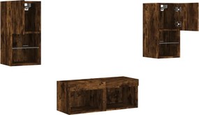 4dílná obývací stěna s LED osvětlením kouřový dub 3216573