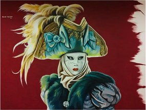 David Reichelt | Benátská maska I Rám: Bílý, Velikost: 40 x 60 cm