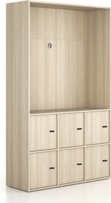 Kancelářská skříň FRAME, 6x dveře, prostor pro TV, 1299 x 450 x 2162 mm, mechanický kódový zámek, dub přírodní