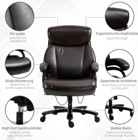 Kancelářská židle Vinsetto manažerská židle herní židle ergonomicky výškově nastavitelná s funkcí houpání, silné čalounění s nosností až 180 kg |