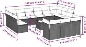 14dílná zahradní sedací souprava s poduškami černá polyratan 3250294