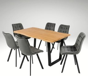Vikio Jídelní set pro 6 osob 160x90 cm dub noha U šedá židle VJS156-6S-S