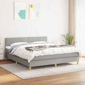 Box Spring Postel S Matrací Textil Světle Šedá Hladké s hřebíky 180 x 200