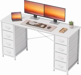 HOMCOM psací stůl 140 cm s 8 látkovými zásuvkami, bílý
