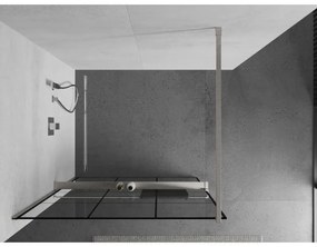 Mexen Kioto+, sprchová zástěna Walk-In s poličkou a věšákem 100 x 200 cm, 8mm čiré sklo černý vzor, ​​broušená ocel profil, 800-100-121-97-77