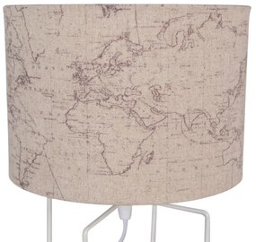 Bílá stolní lampa s béžovým stínidlem a mapou – 22x34 cm