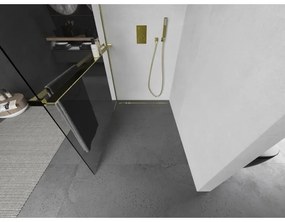 Mexen Kioto+ L, sprchová zástěna Walk-In s poličkou a věšákem 95 x 200 cm, 8mm čiré sklo, zlatý lesklý profil, 800-095-123-50-00