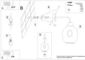 Nástěnné svítidlo Fillan, 1x grafitové skleněné stínítko