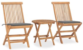 3dílný skládací zahradní jídelní set s poduškou masivní teak 3063172