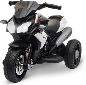 HOMCOM Dětská elektrická tříkolka Trimoto pro děti od 3 let s dobíjecí 6V baterií, hudebním klaksonem a světlomety 86x42x52 cm Černobílá