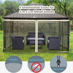 Outsunny 4 boční panely 3,5x2 m pro zahradní altán s mřížkou a zipem, černé