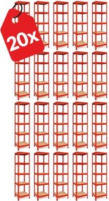 Akce 20x Regál 180x40x40 cm lakovaný 5-policový, nosnost 875 kg - červený