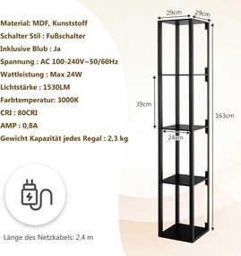 Costway Stojací lampa Moderní osvětlená úložná police – 29 × 29 × 163 cm, černý