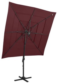 4stupňový zahradní slunečník s hliníkovou tyčí bordó 250x250 cm 313824