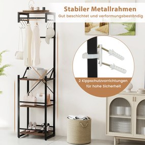 Costway Volně stojící věšák na kabáty slim Hallový strom s 4 policemi 6 háky a 3