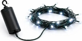 LED světýlka na baterie, venkovní, 2,2 m, ledově bílá, 20 diod, tmavě zelený kabel, IP44, ovladač, 4 × AA
