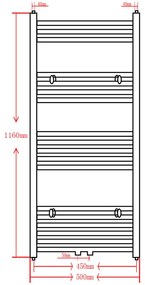 vidaXL Černý žebříkový radiátor na ručníky rovný ústřední topení 500x1160 mm