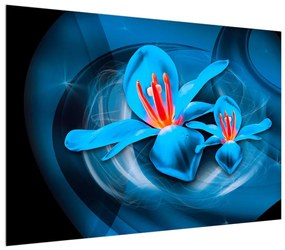 Moderní modrý obraz květů (100x70 cm)