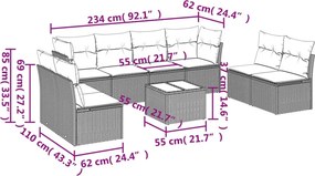 9dílná zahradní sedací souprava s poduškami černá polyratan 3249295