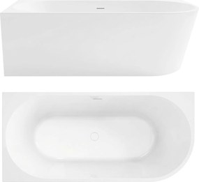 Asymetrická akrylátová vana s krycím panelem REA SYDNEY BELLANTO Levá 170x80 cm, bílý, sifon Click-Clack - černý