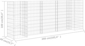 Gabionový truhlík ve tvaru písmene H ocelový drát 260x40x100 cm 145661