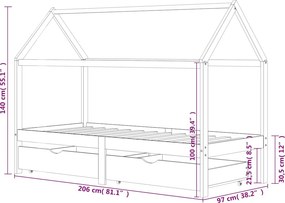 Rám dětské postele se zásuvkami tmavě šedý borovice 90 x 200 cm 322144