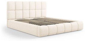Krémová čalouněná dvoulůžková postel s úložným prostorem s roštem 200x200 cm Bellis – Micadoni Home