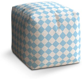 Sablio Taburet Cube Bílomodré kosočtverce: 40x40x40 cm