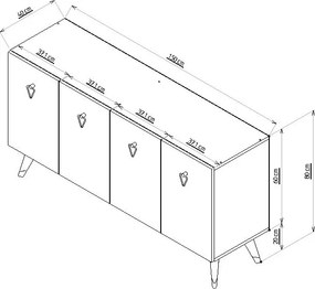 Bare komoda na nožičkách, bílá / zlatá