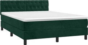 Box spring postel s matrací a LED tmavě zelená 140x200 cm samet 3134588