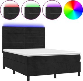 Box spring postel s matrací a LED černá 140x190 cm samet 3136181