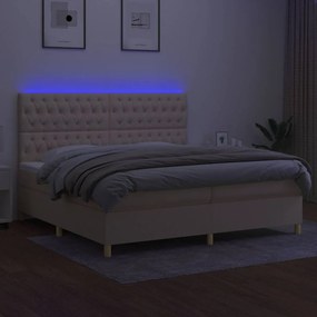 Box spring postel s matrací a LED krémová 200x200 cm textil 3135706