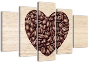 Gario Obraz na plátně Srdce z kávových zrn - 5 dílný Rozměry: 100 x 70 cm
