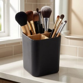 Arte Regal Kosmetický stojan s 3 přepážkami - na make-up, štětce, kartáčky BERILO, černý