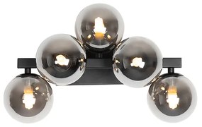 Moderní nástěnné svítidlo černé s kouřovým sklem 5 světel - Bianca
